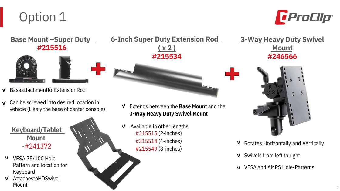 Proclip, Vehicle Mounting Bundle, VESA and AMPS Pattern